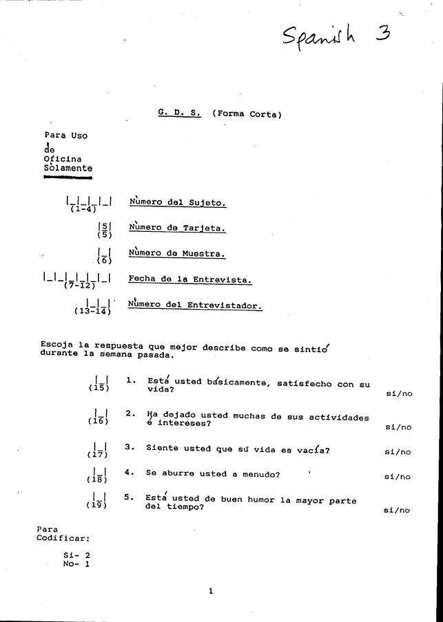 Castillian Spanish Version of the Geriatric Depression Scale